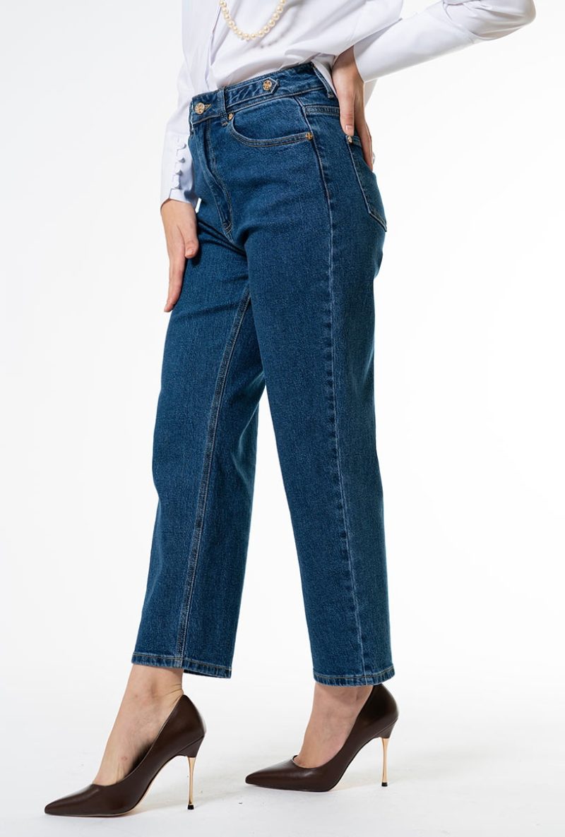 Blugi mom fit cu talie inalta, Hermosa 35870, bleumarin - Magazin ...